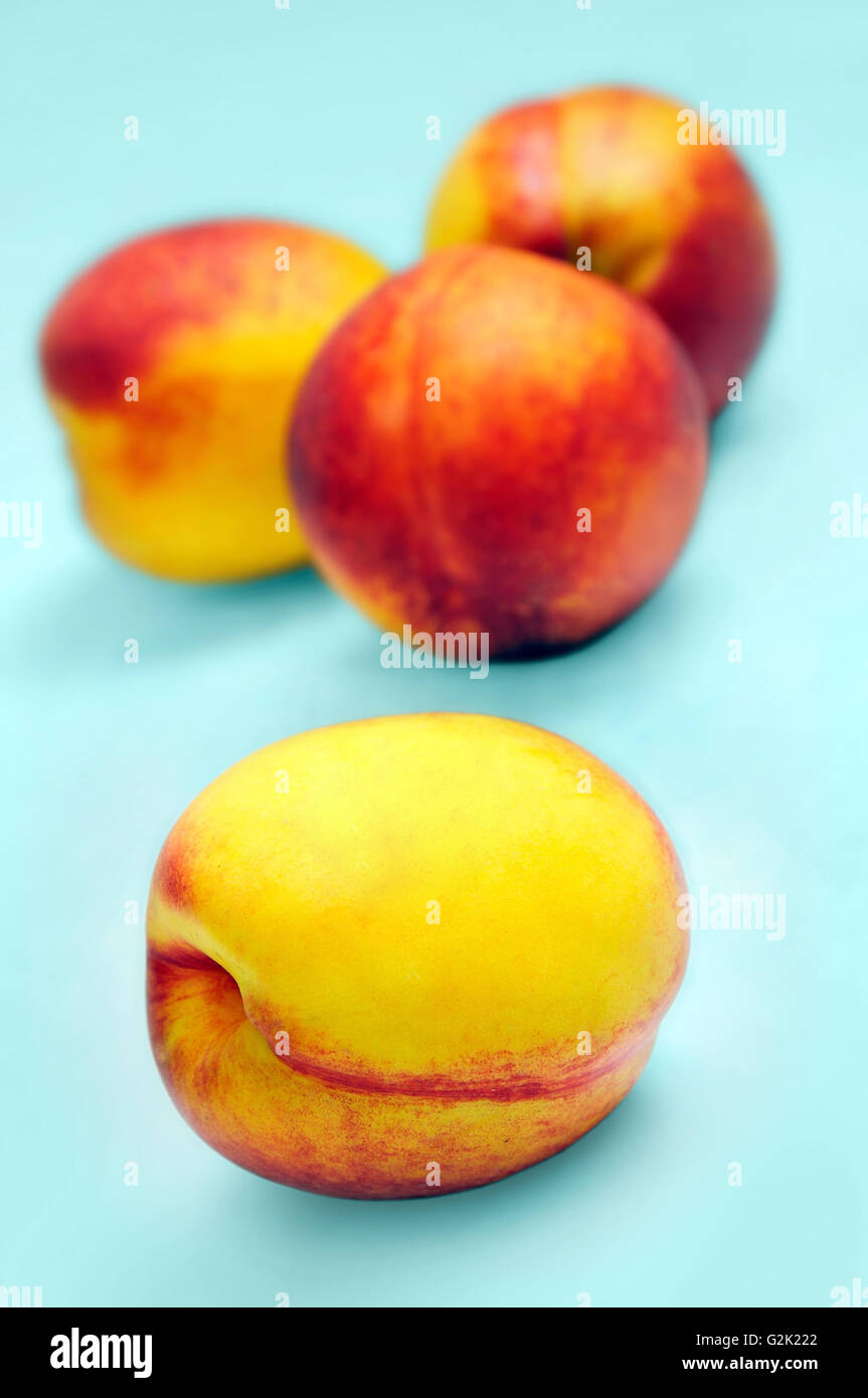 Group of nectarine on blue background Stock Photo - Alamy