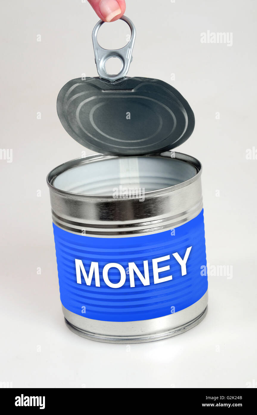 Money word on food can Stock Photo - Alamy