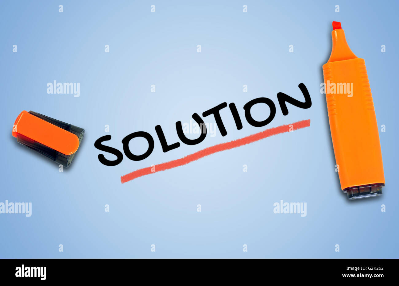 Solution word on blue background Stock Photo - Alamy