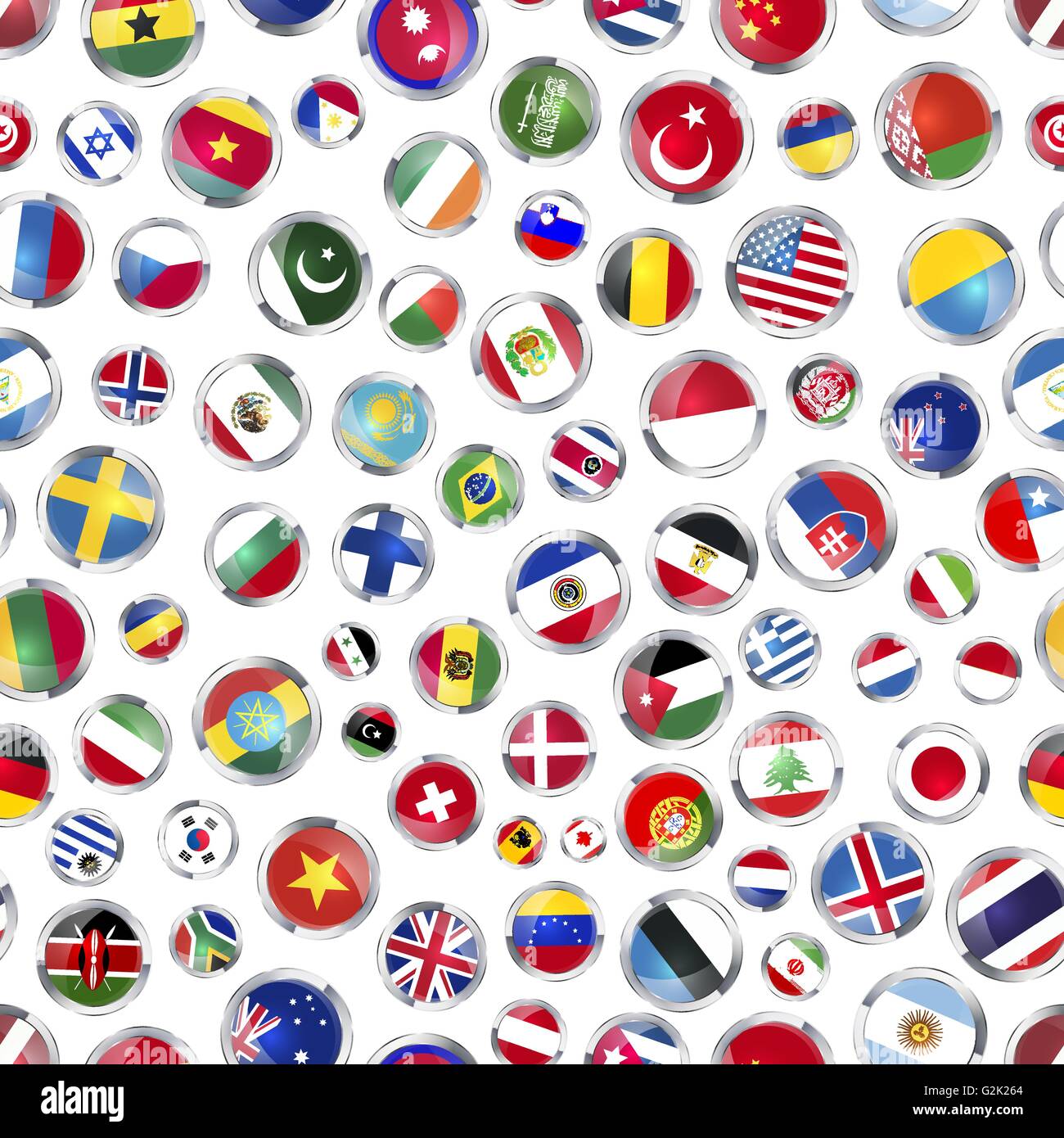 Glossy icons flags of world sovereign states on white, seamless pattern ...
