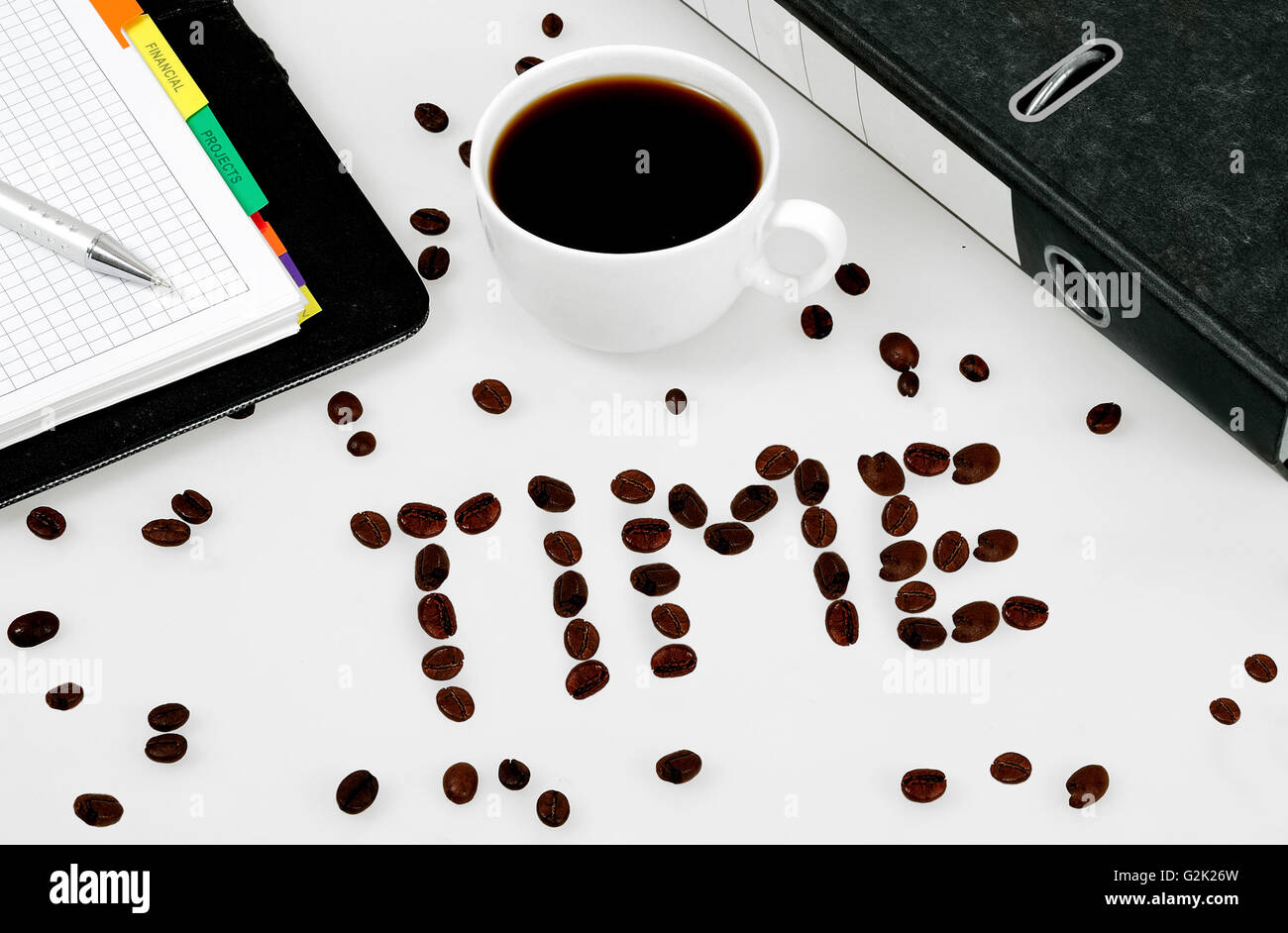 Time word on white table Stock Photo - Alamy