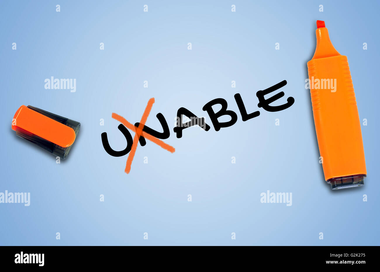 Unable word on blue background Stock Photo - Alamy