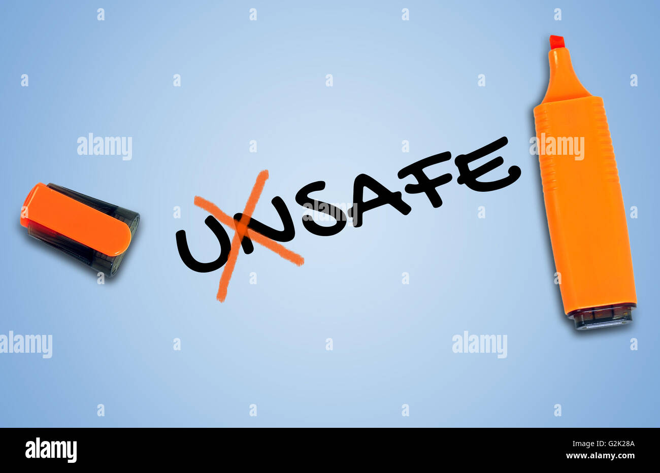 Unsafe word on blue background Stock Photo - Alamy