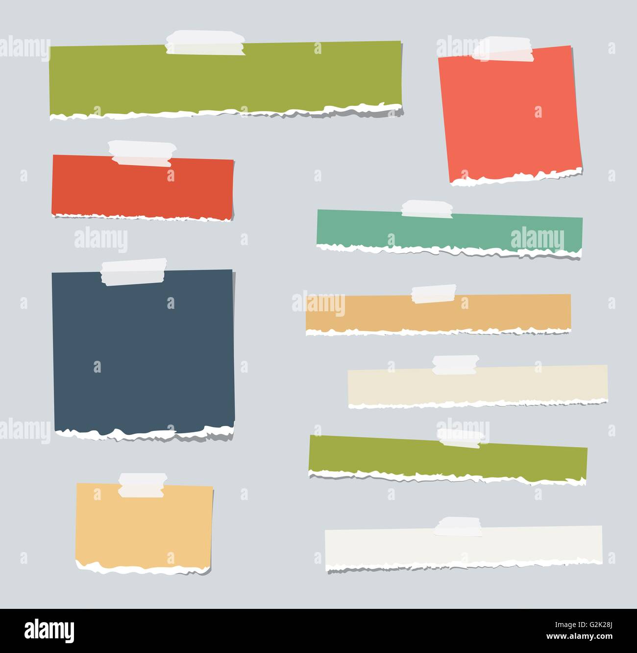 Colorful ripped blank note paper are stuck on gray background Stock ...