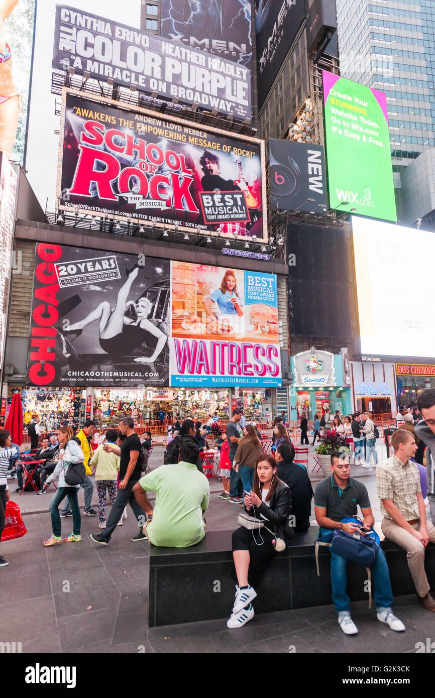 Advertising in Times Square in New York for Broadway shows on Tuesday ...