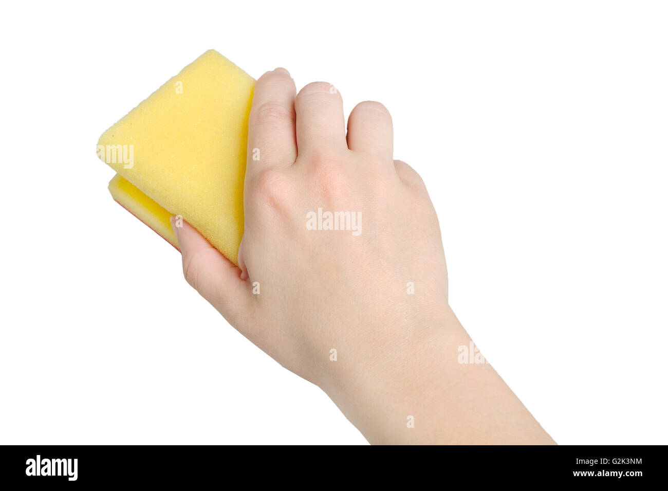 Isolated hand with sponge on background Stock Photo - Alamy