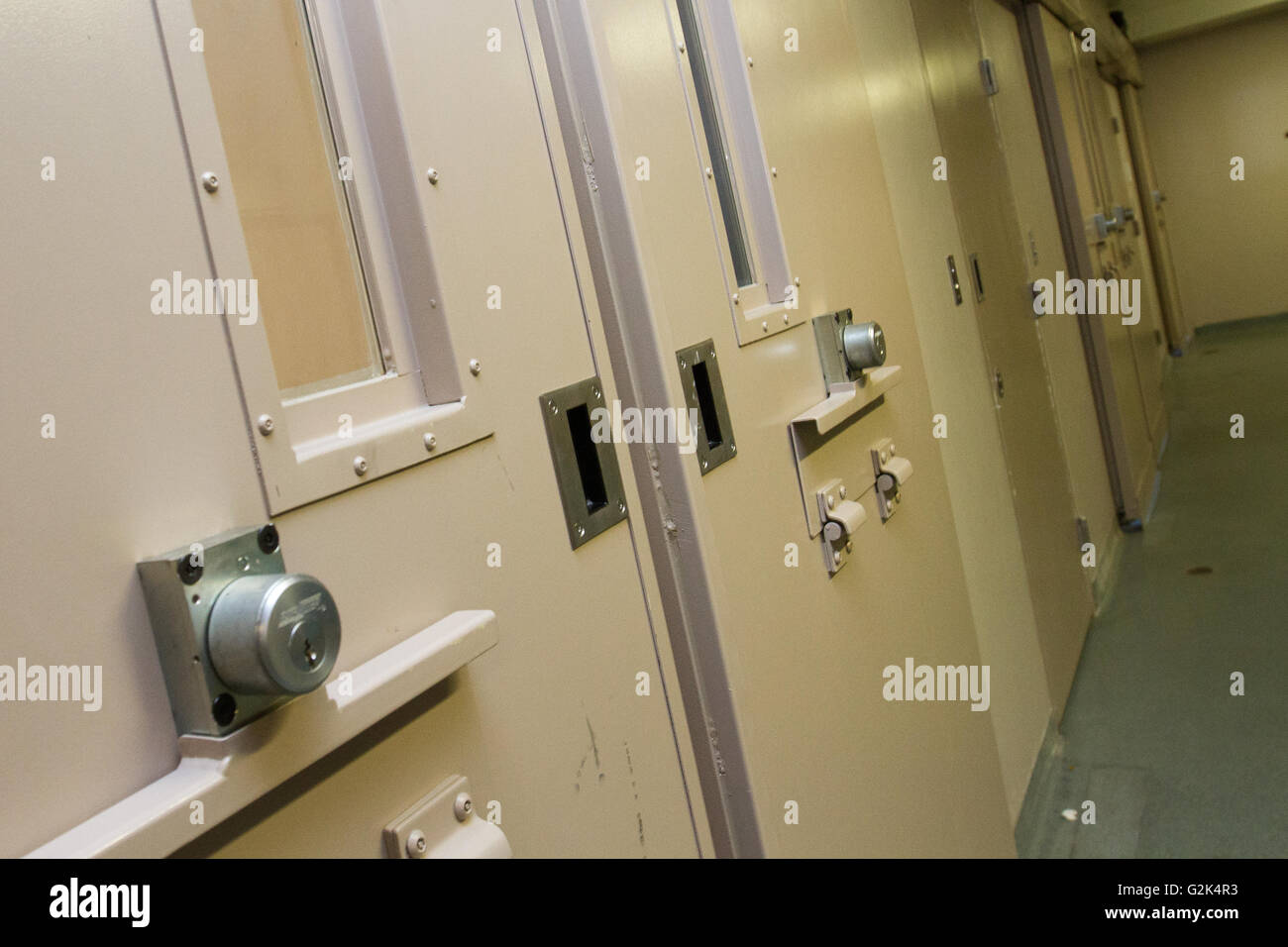 A view of the the cell doors at the maximum security section of the ...