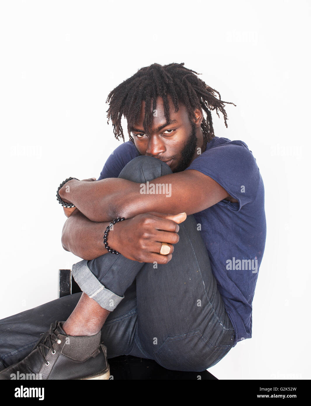 young handsome afro american man, angry look, weed junky isolated on ...