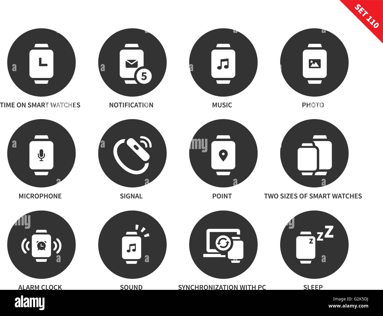 Media smartwatch icons on white background Stock Vector Image & Art - Alamy