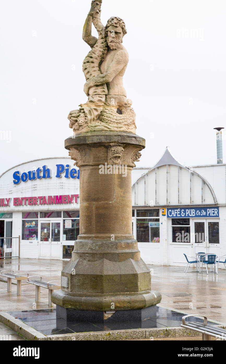 nertune statue on a wet windy day lowestoft Stock Photo - Alamy