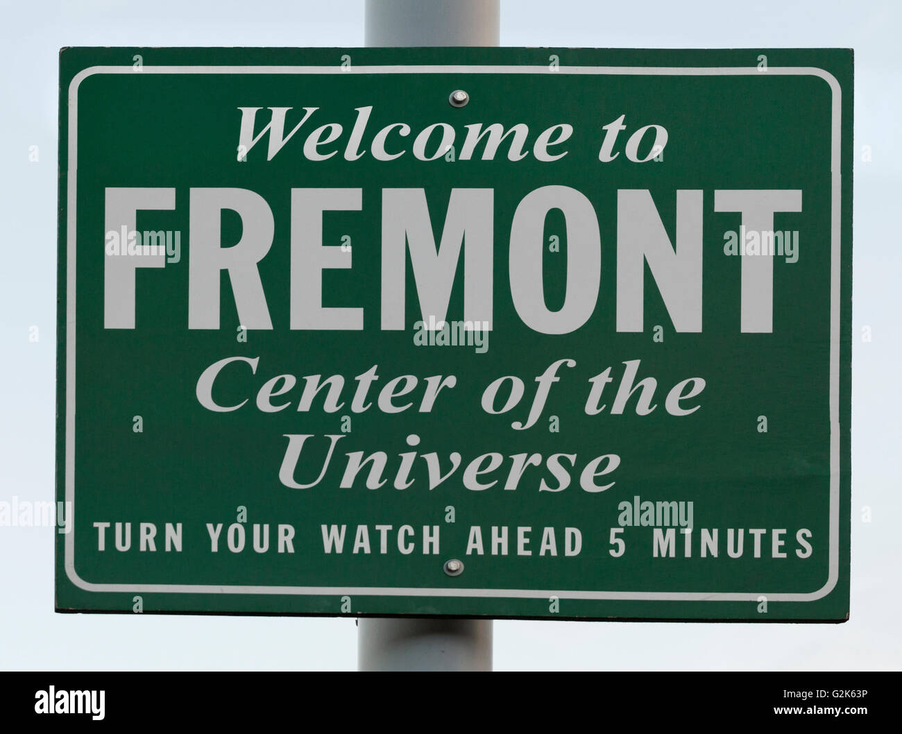 A welcome road sign to the Fremont Neighborhood in Seattle, Washington ...
