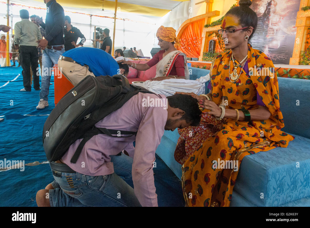 Hijra Sitting On Sofa Blessing Male Devotee, Hijra Akhara, Ujjain Kumbh ...