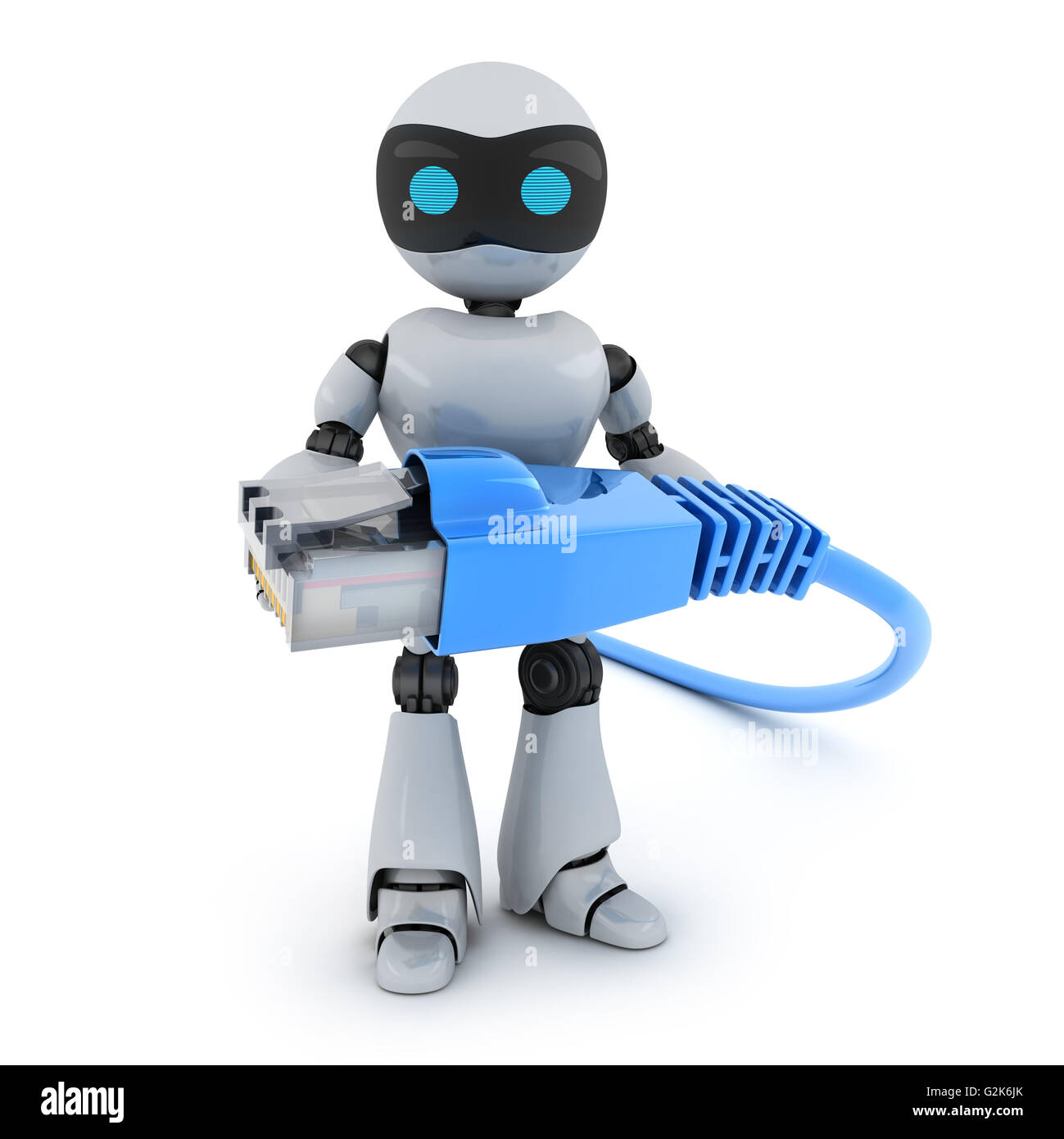 Robot and computer cable (done in 3d rendering Stock Photo - Alamy