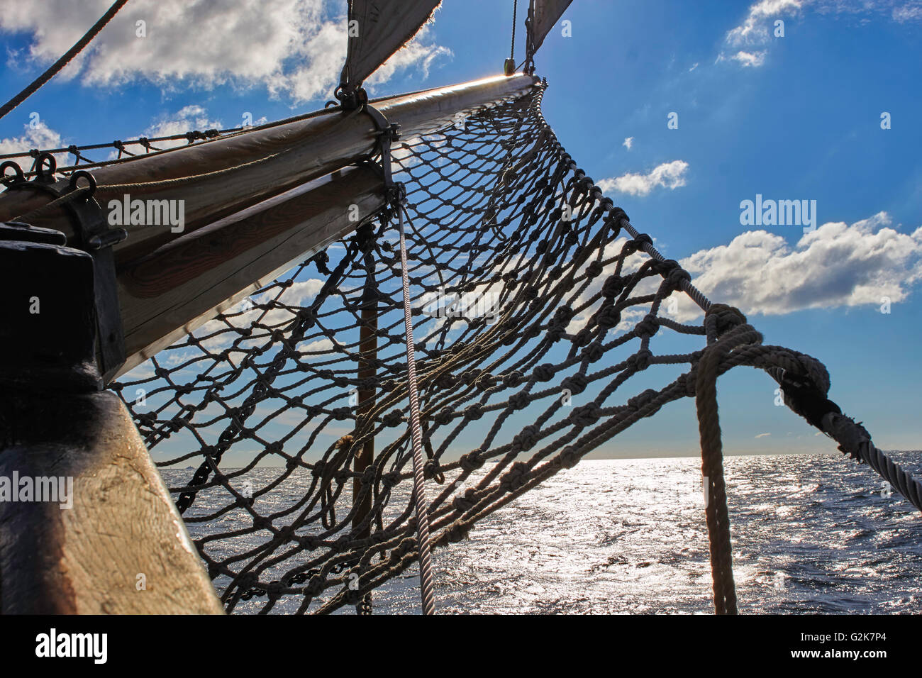 bowsprit with net on a tall ship Stock Photo - Alamy