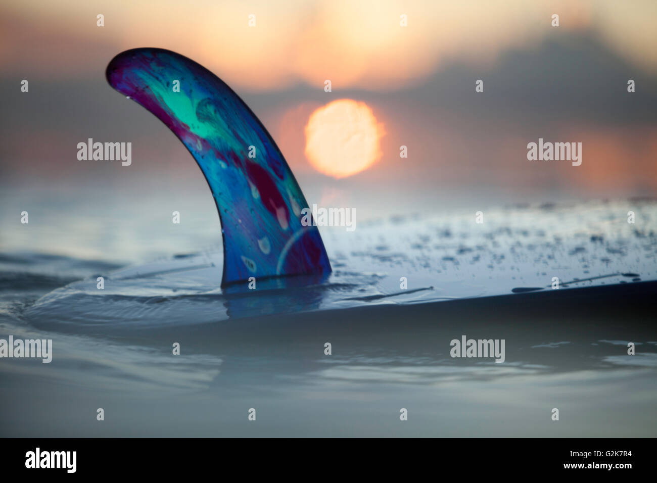 Closeup of Rainbow Fin Company single fin(skeg) on custom Kanaiupuni ...