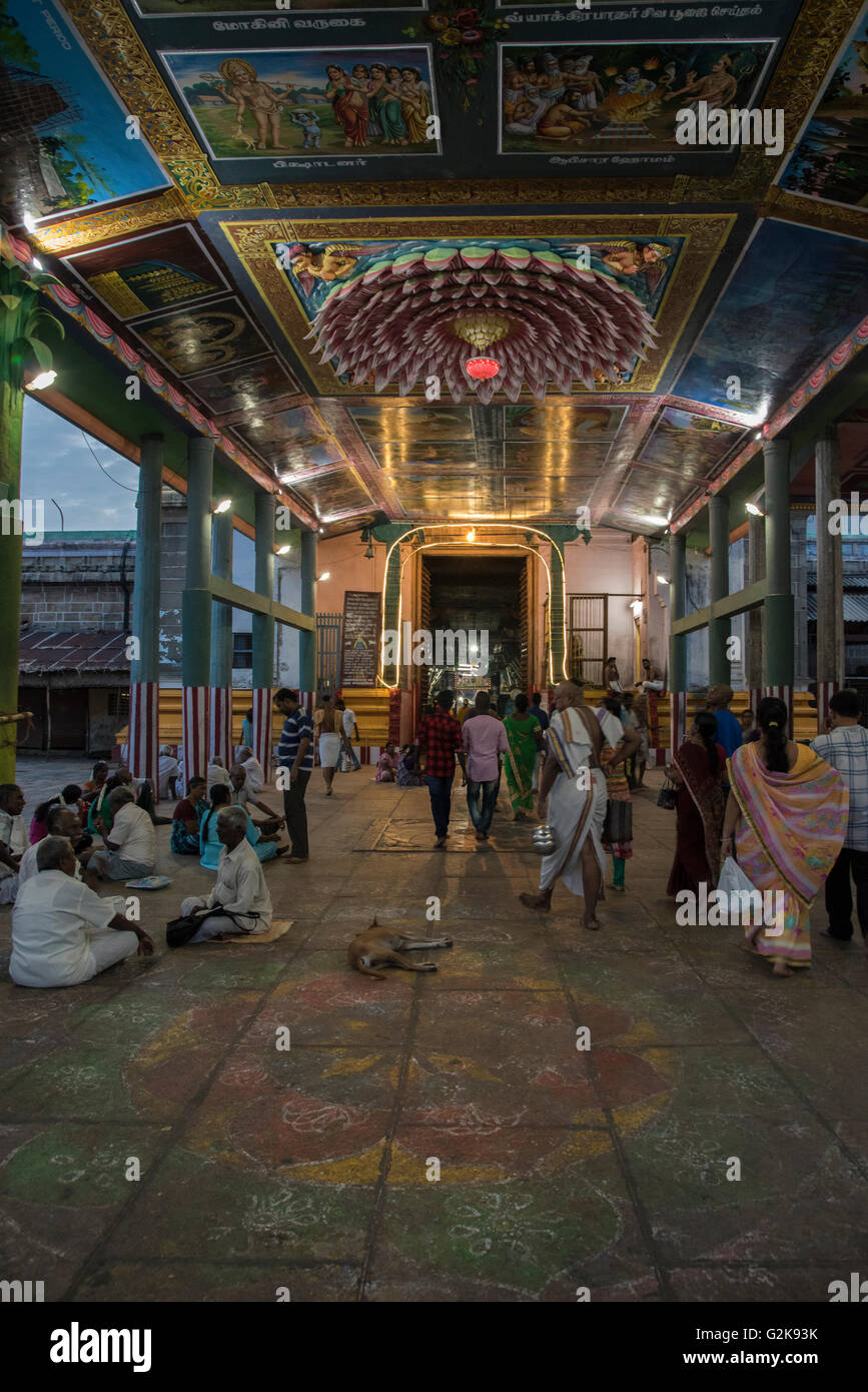 Inside of a famous hindu temple of India. This is temple decorated with ...