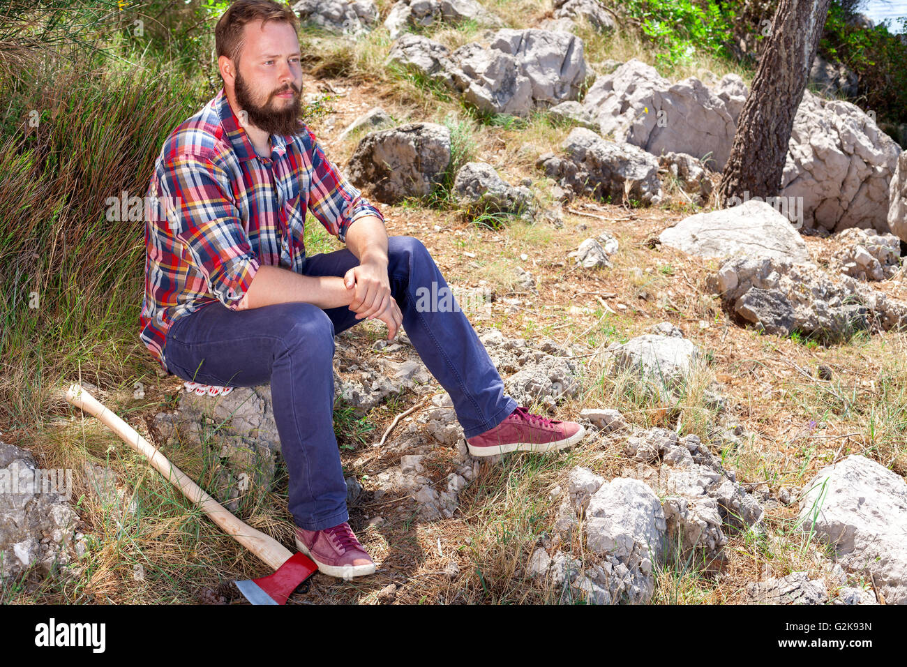 Portrait of an attractive young lumberjack Stock Photo - Alamy