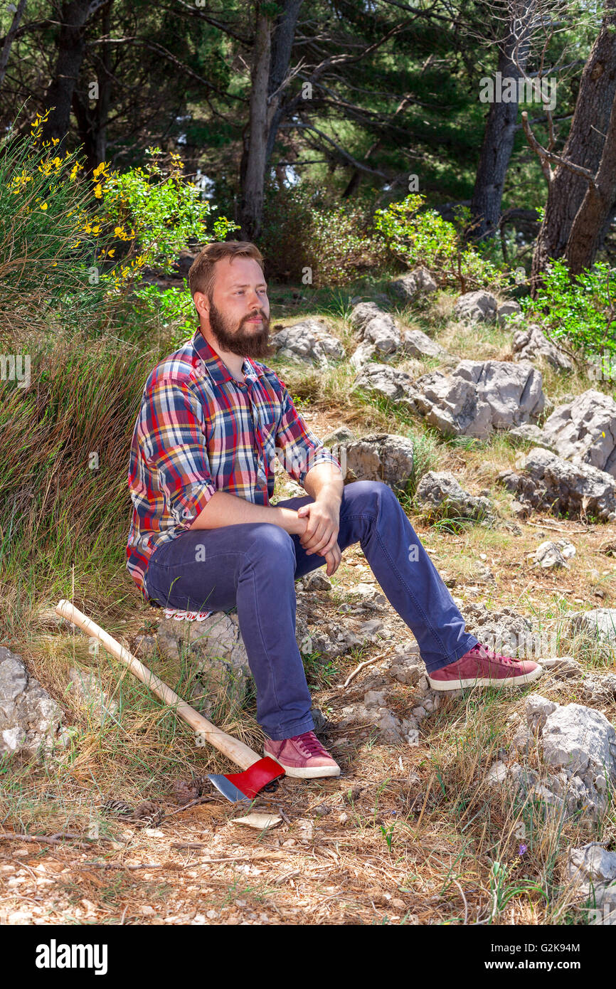 Portrait of an attractive young lumberjack Stock Photo - Alamy
