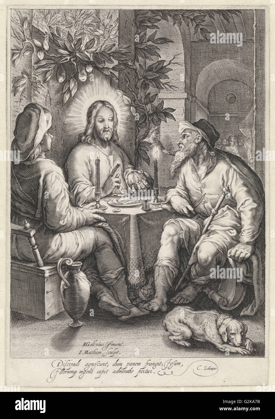Meal at Emmaus, print maker: Jacob Matham, Hendrick Goltzius, Cornelius ...