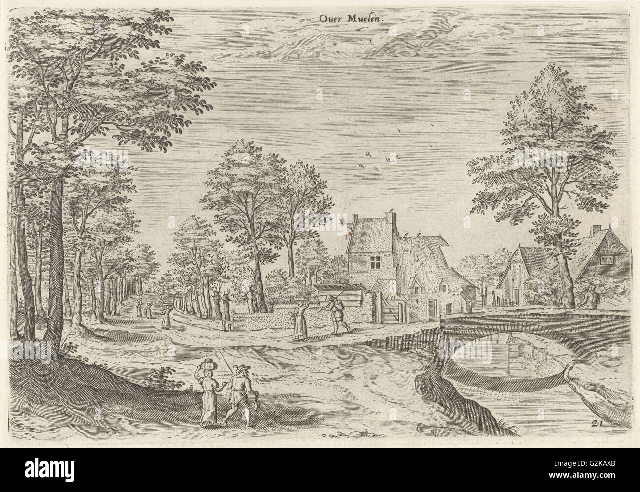 View of the road to Brussels, Belgium, print maker: Hans Collaert I ...