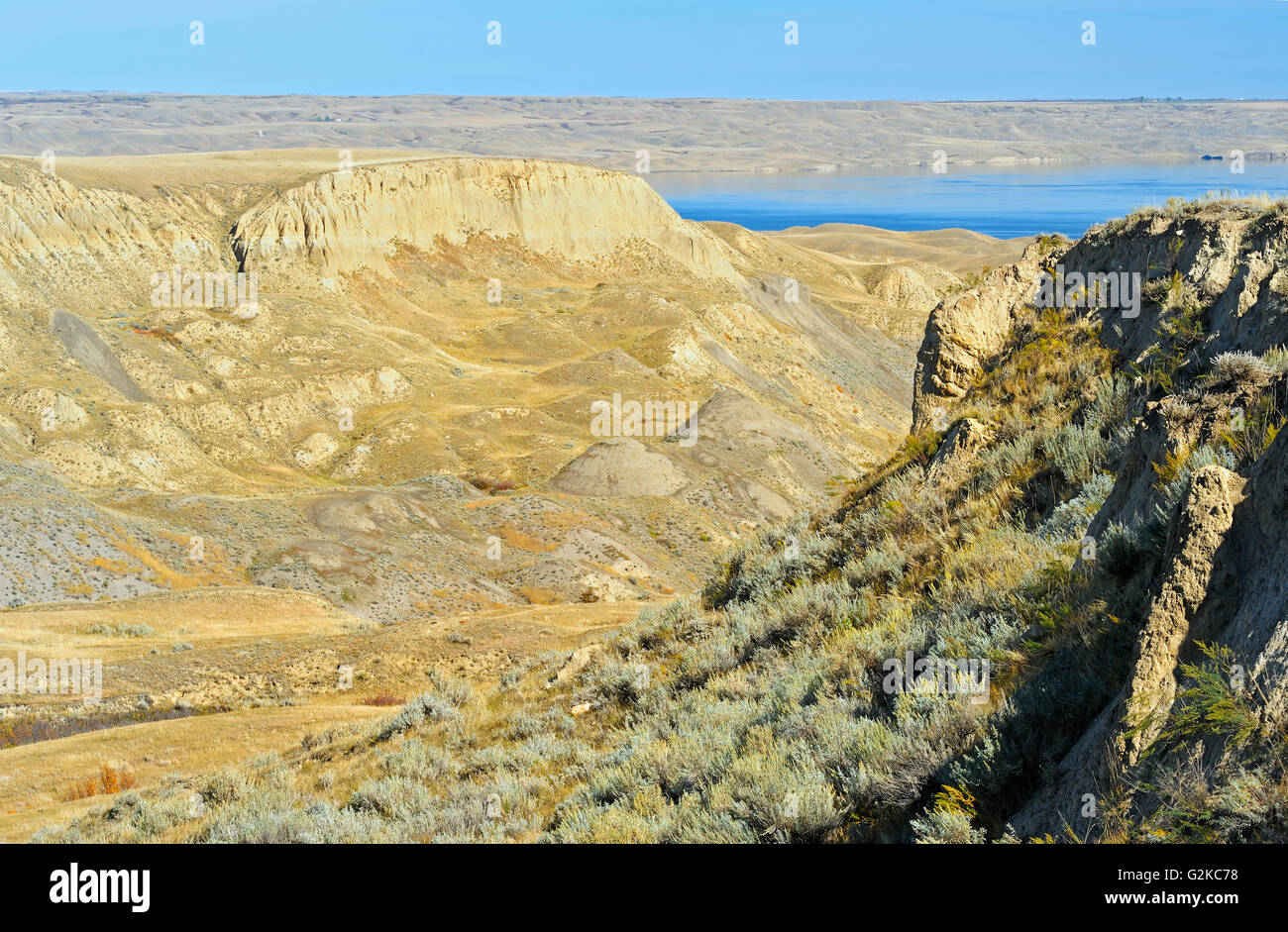 Badlands and Lake Diefenbaker near Beechy Saskatchewan Canada Stock ...
