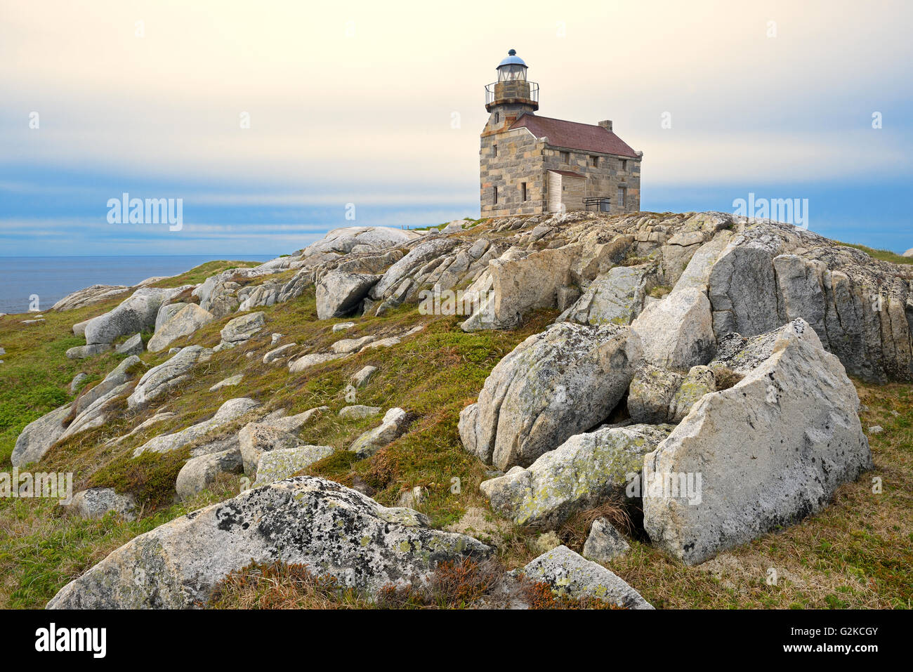Restored granite lighthouse on the Atlantic Ocean Rose Blanche ...