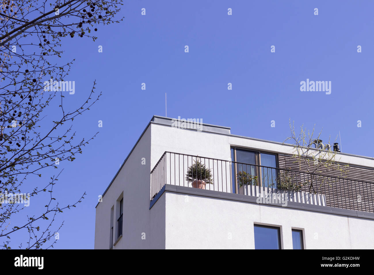 Balcony of modern multi-family house, partial view Stock Photo - Alamy
