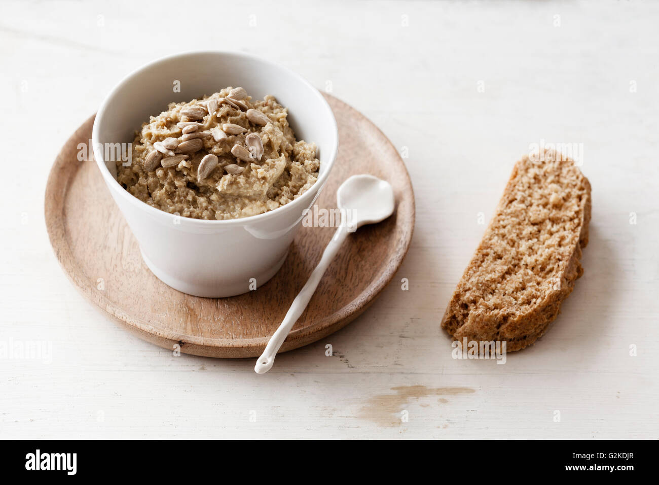 Homemade seed butter with sunflower seeds and slice of bread Stock ...