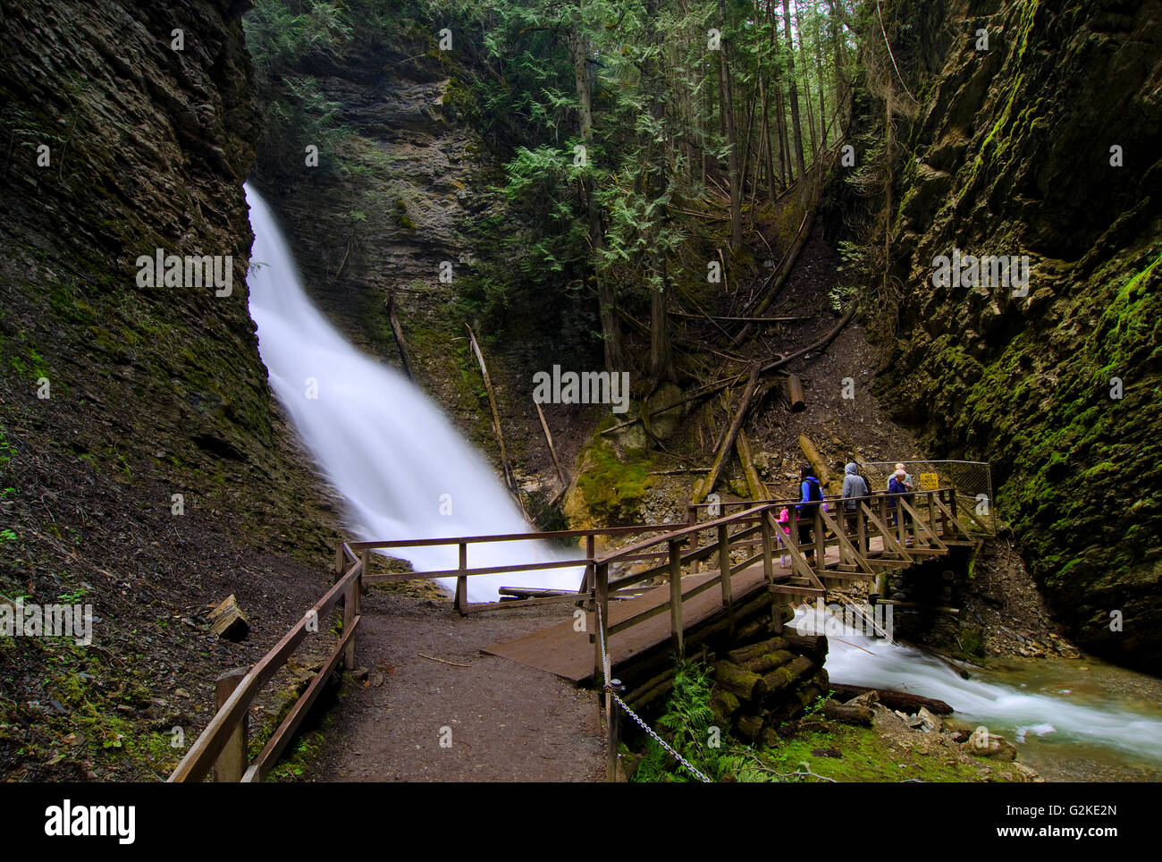 Hikers enjoy view of Margaret Falls in Herlad Provincial Park near ...