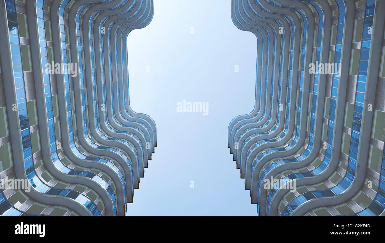 Modern high-rise buildings seen from below, 3D Rendering Stock Photo ...
