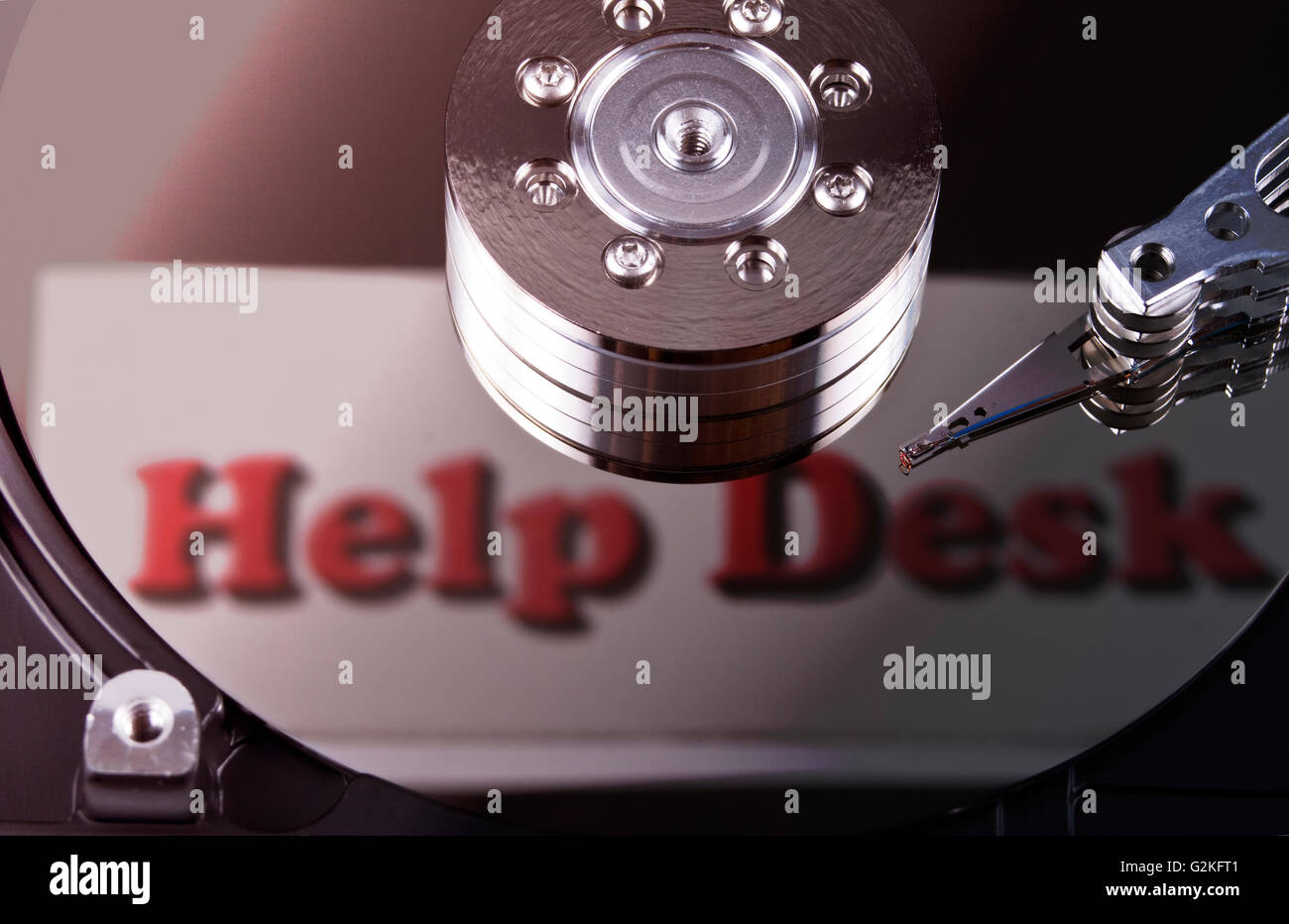 help desk inscripton reflecten on a hard drive disks Stock Photo - Alamy