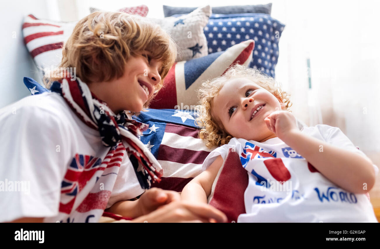 Two little brothers playing together at home Stock Photo - Alamy