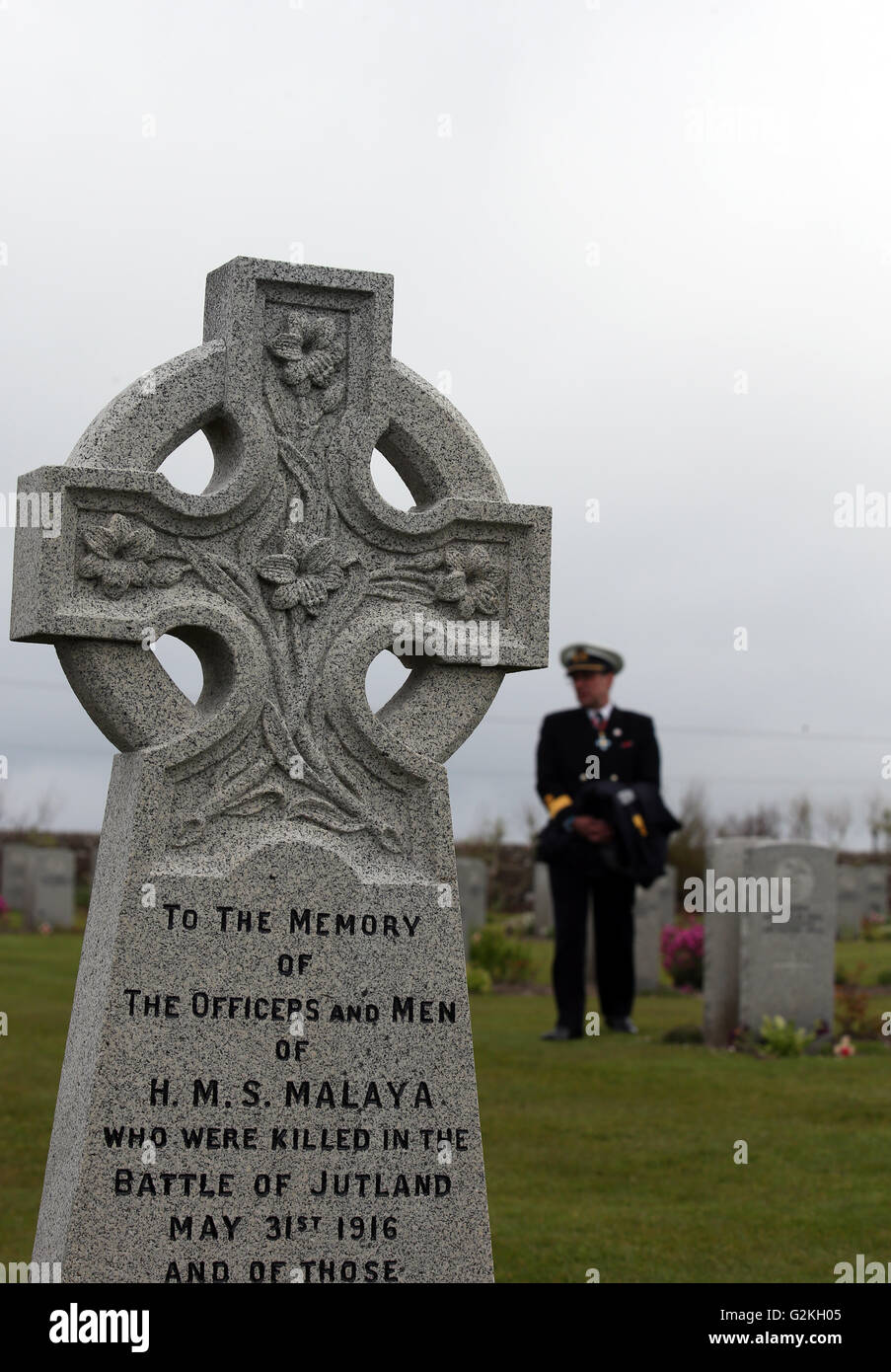 A memorial to the officers and men of HMS Malaya at Lyness Cemetery on ...