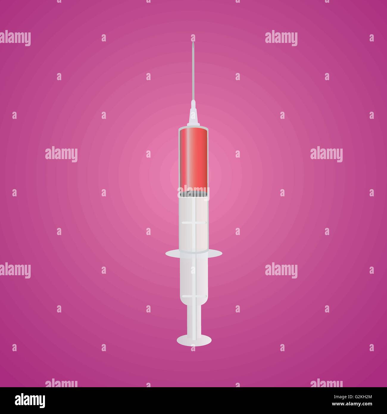 syringe isolated with red blood inside and violet background Stock ...