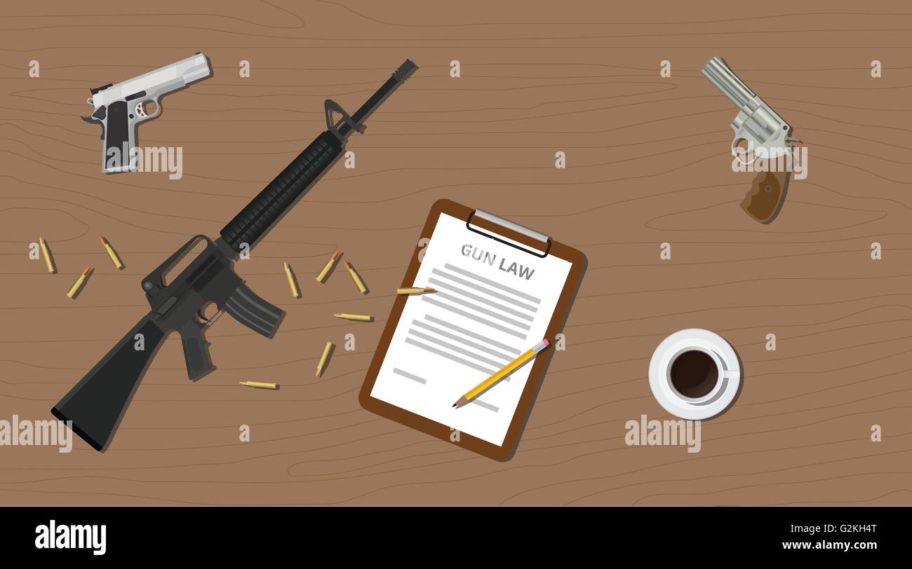 gun law legal illegal document pistols riffle and ammo cartridge Stock ...