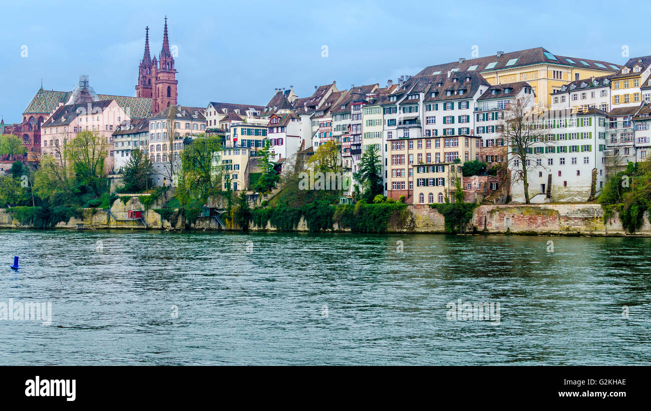 Switzerland, Basel, Cityscape with River Rhine and Minster Stock Photo ...