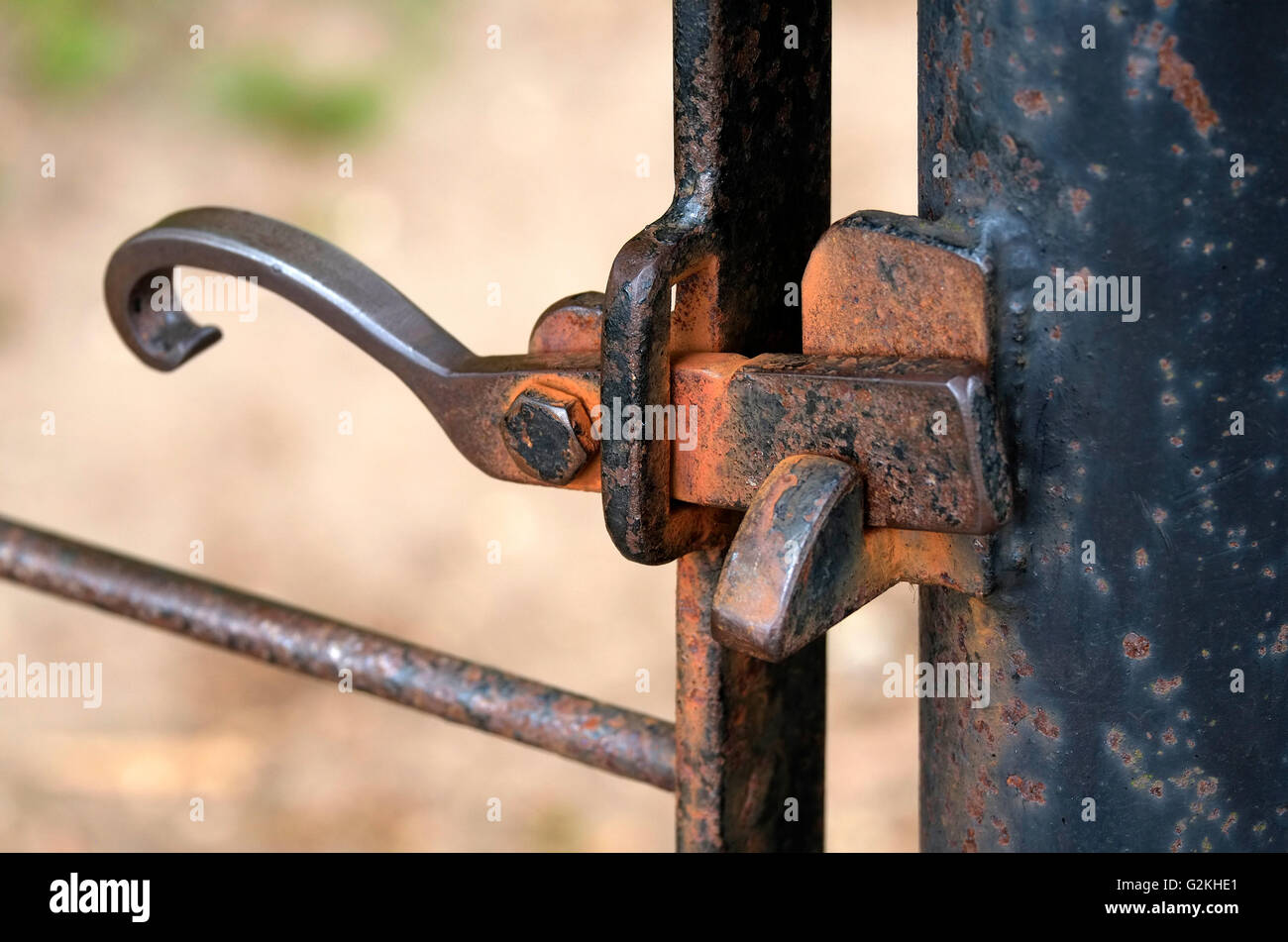 latch on old rusted metal garden gate post, norfolk, england Stock ...