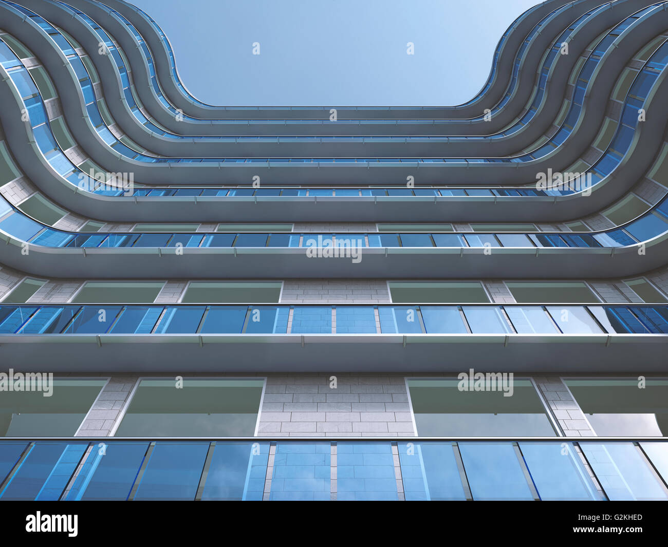 Facade of high-rise building seen from below, 3D Rendering Stock Photo ...