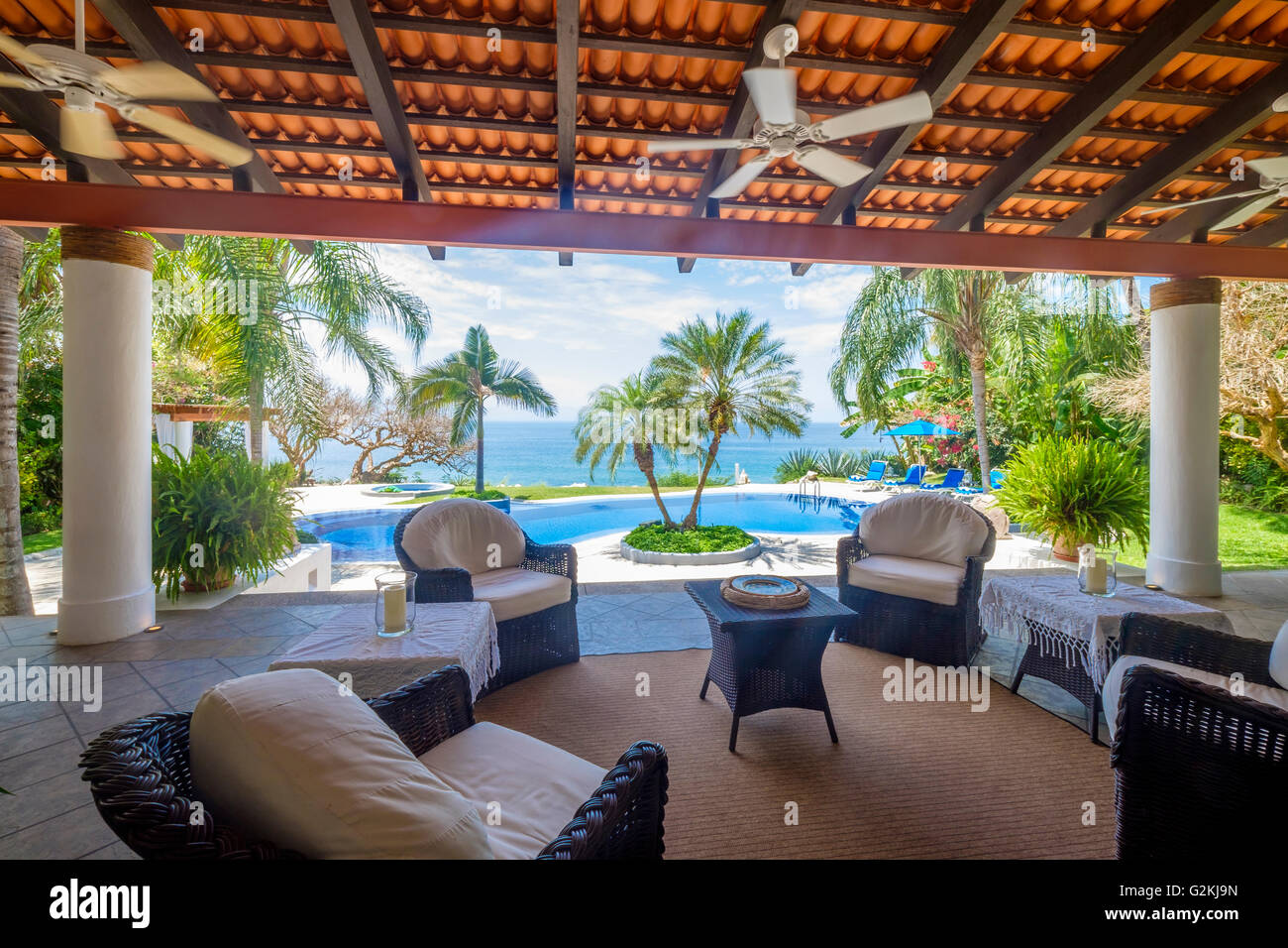 Mexico, Punta de Mita, veranda with with view to the swimming pool and ...
