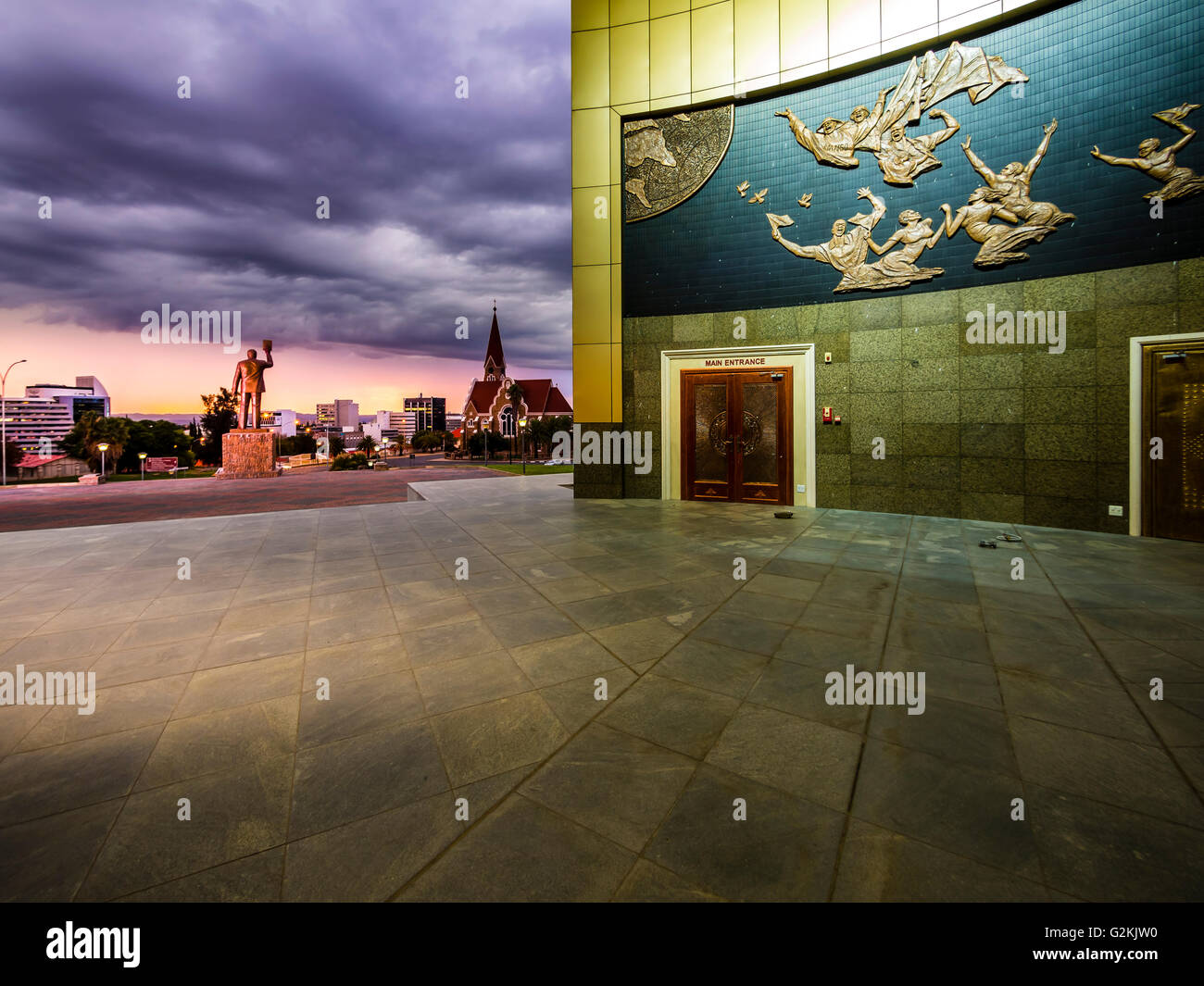 Namibia, Windhoek, Independence Memorial Museum in the evening Stock ...