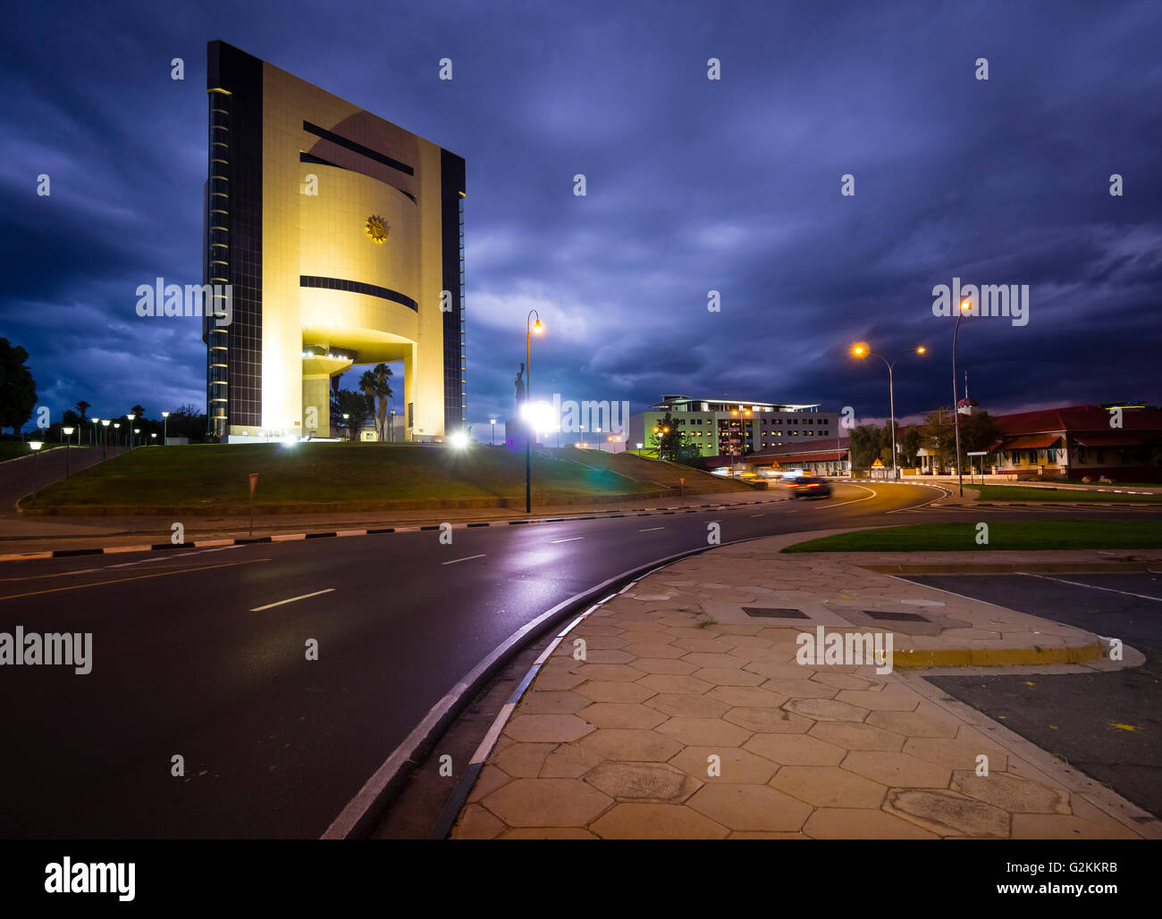 Namibia, Windhoek, Independence Memorial Museum in the evening Stock ...