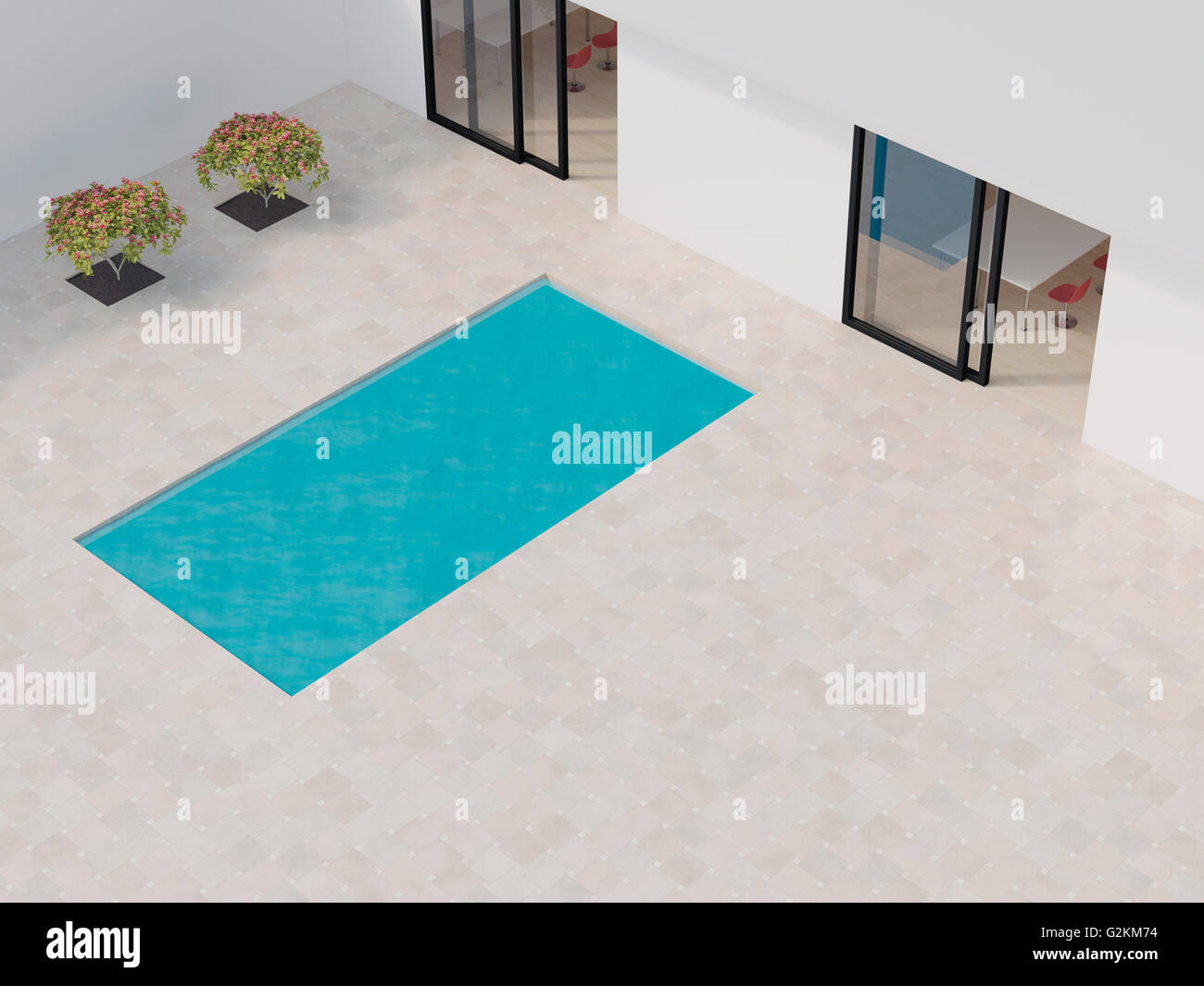 Bright courtyard with pool, 3d rendering Stock Photo - Alamy