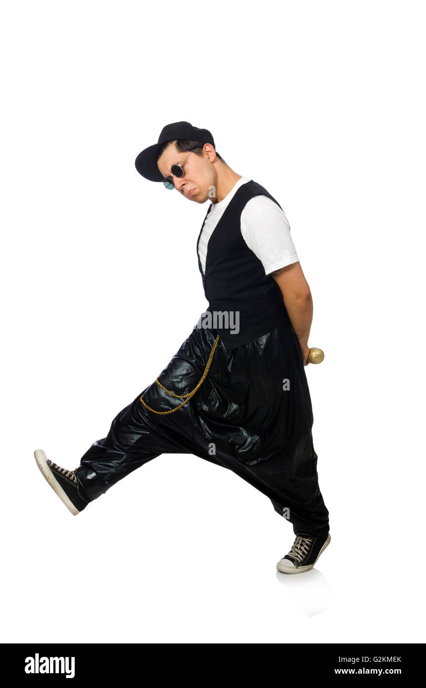 Funny young man dancing isolated on white Stock Photo - Alamy