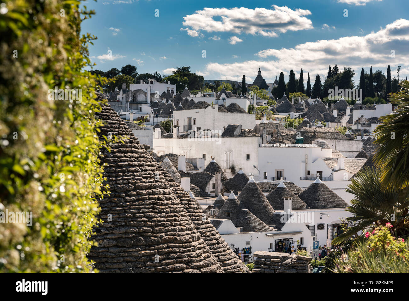 Italy, Apulia, Alberobello, Trulli, dry stone huts with conical roofs ...