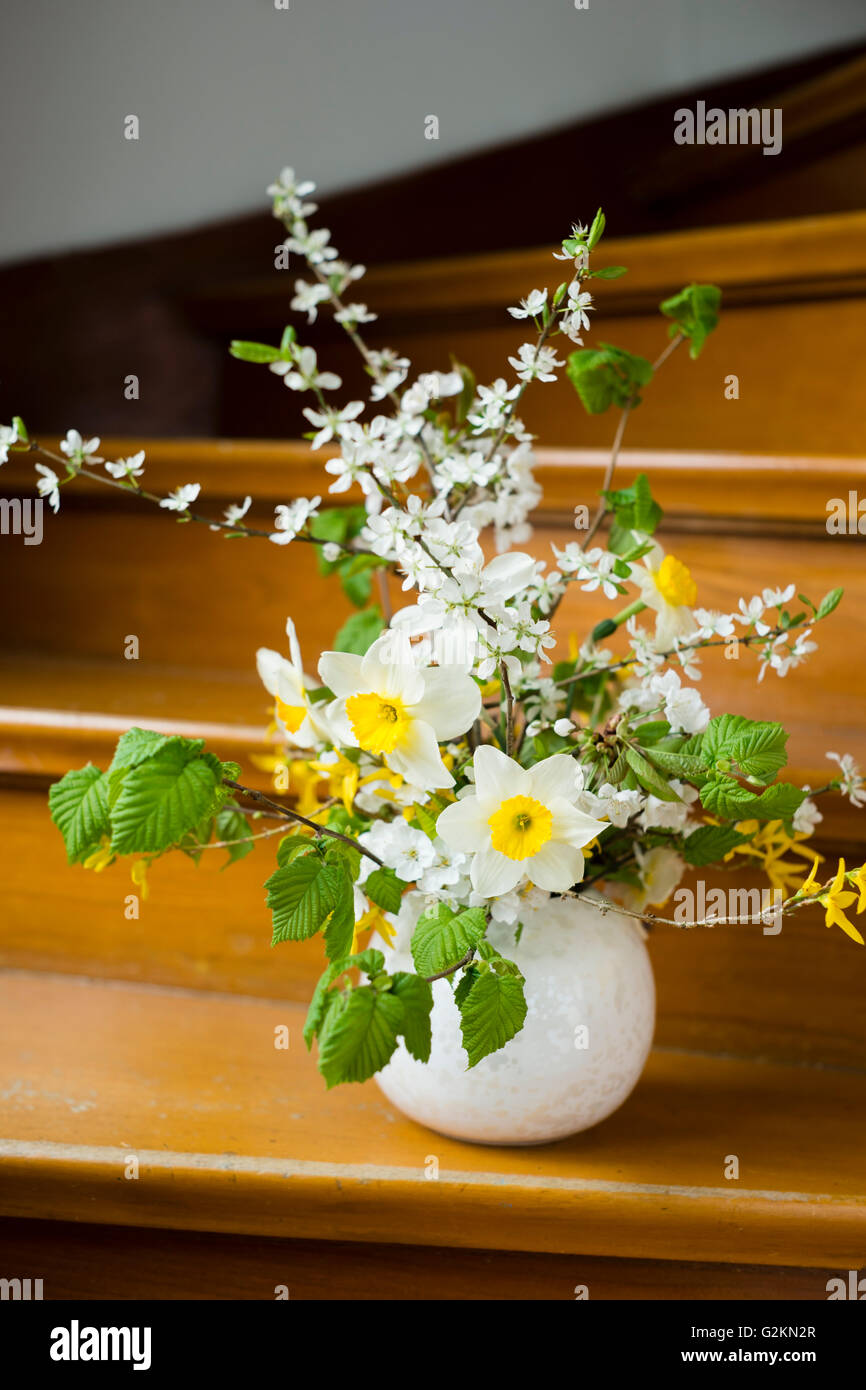 Spring bunch of flowers on stairs Stock Photo - Alamy
