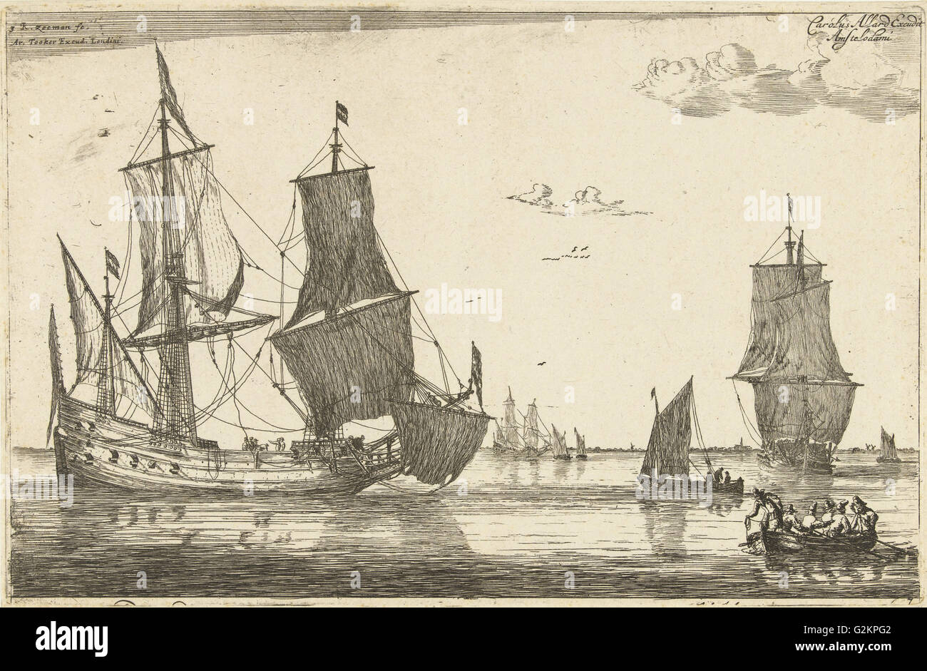 Backwater with a flute ship, Reinier Nooms, 1650 - before 1705, fluyt ...