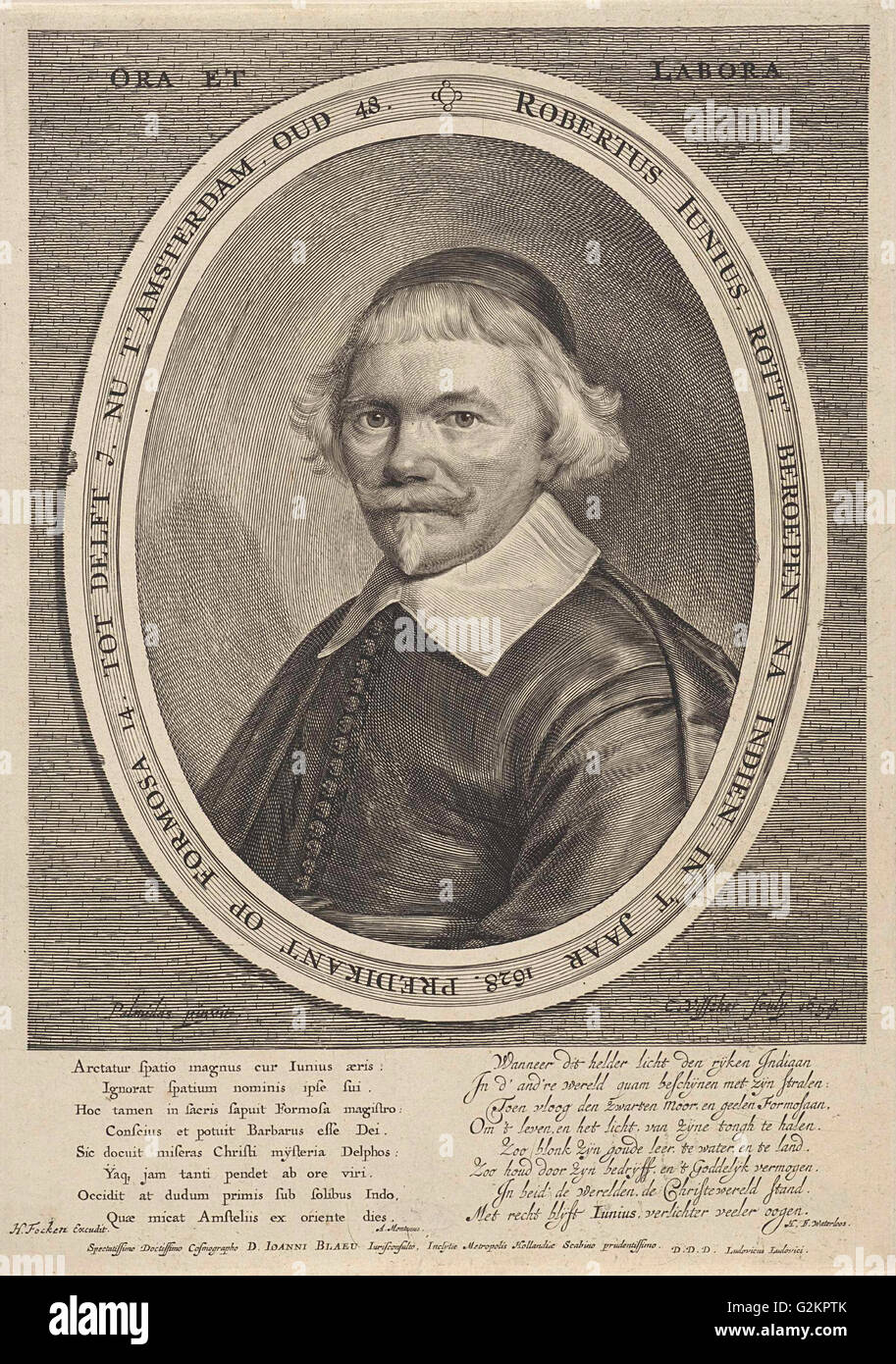 Portrait of Robert Junius, print maker: Cornelis Visscher II, Anthonie ...