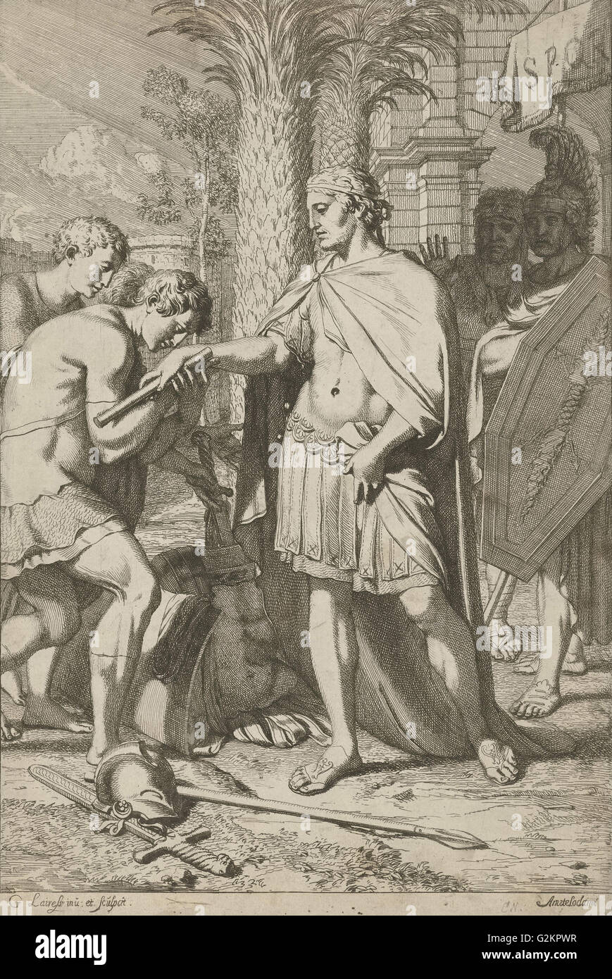 Warrior donates defeated warriors grace, Gerard de Lairesse, 1670 Stock ...