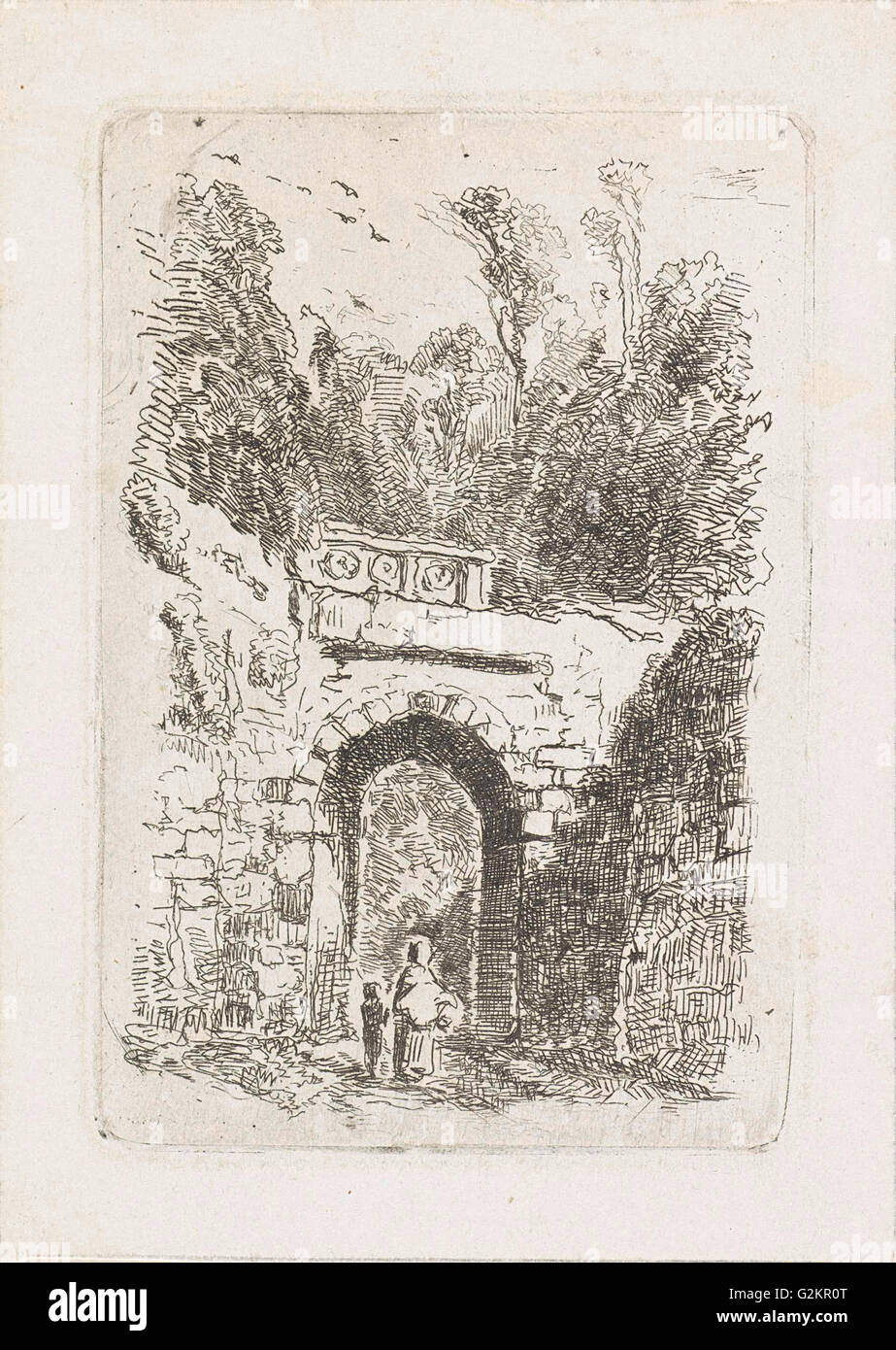 Woman with child at a gate, Maria Vos, 1834 - 1906 Stock Photo - Alamy