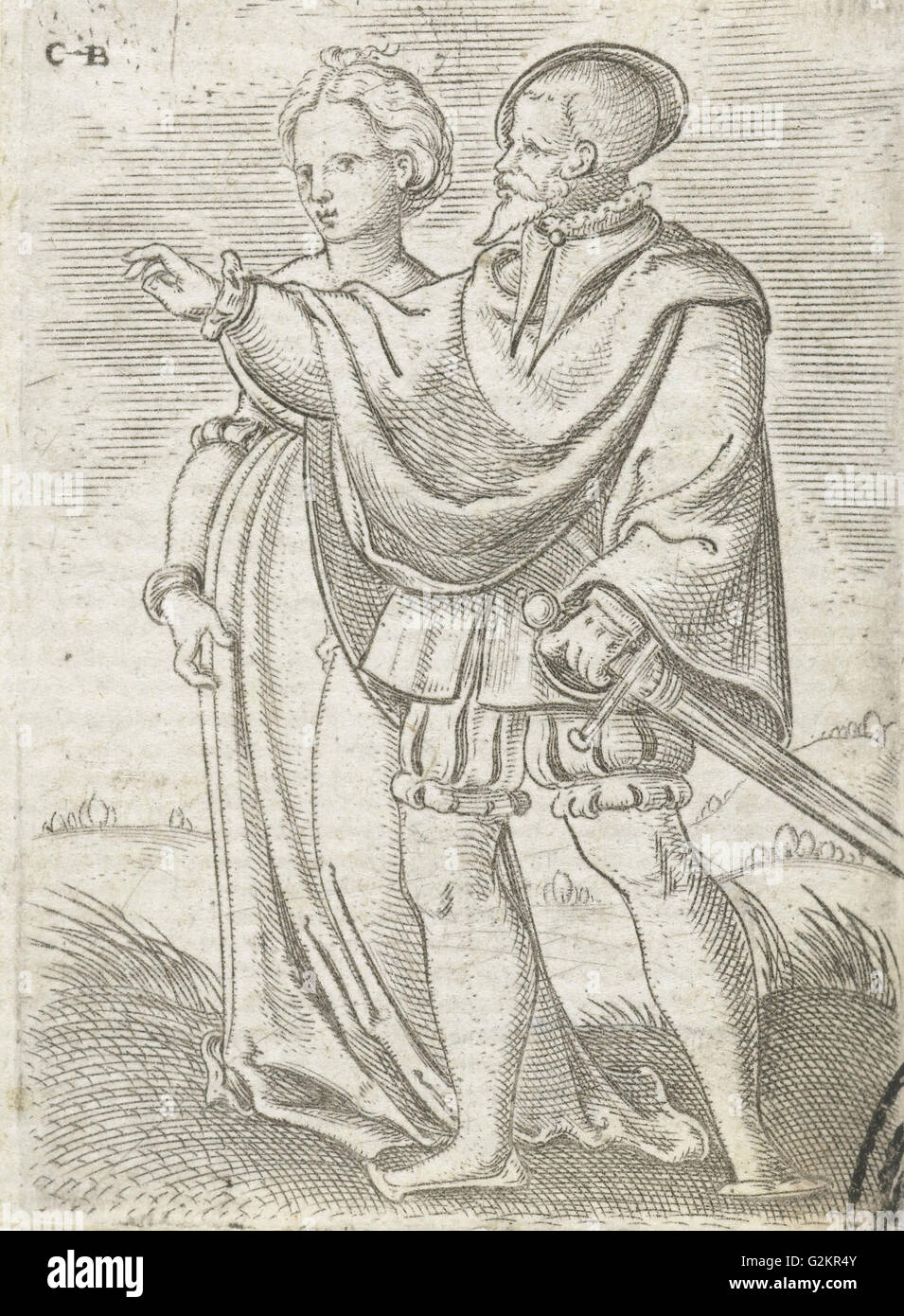 Dancing couple, walking left, Cornelis Bos, Anonymous, c. 1537 - c ...